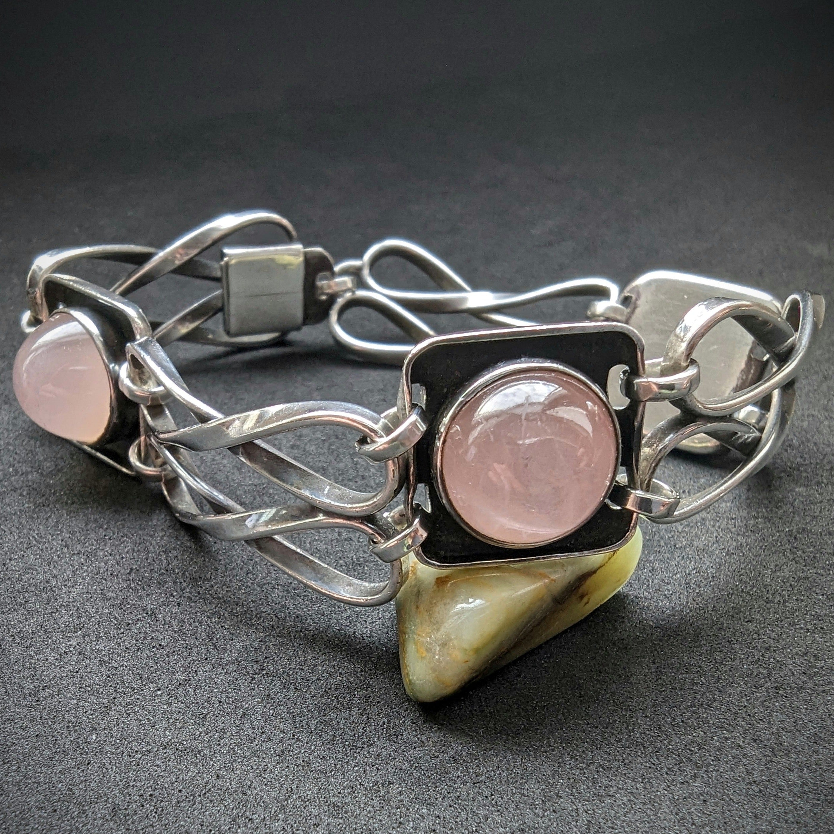 Old designer bracelet 835 silver rose quartz – monacovintage